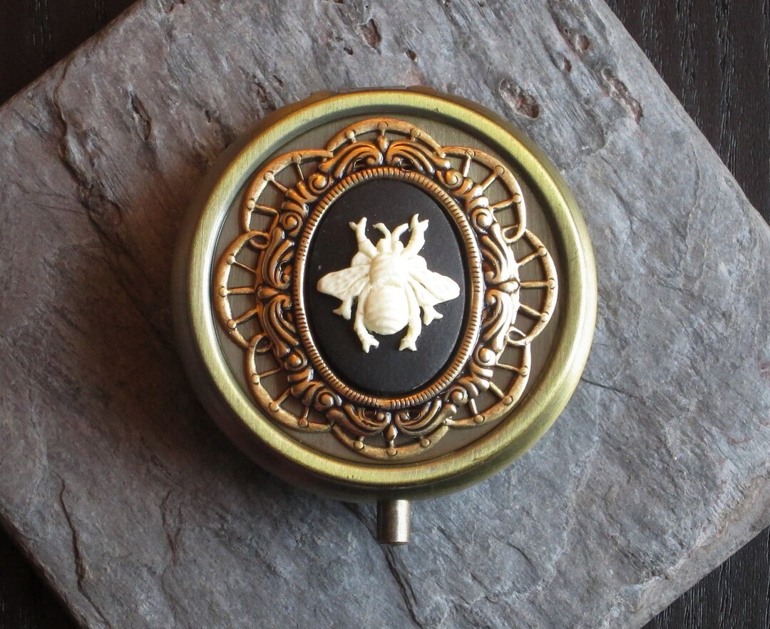 Bee Pill Box Container, Bronze Bumble Bee Pill Box, Bridesmaid Gift ...