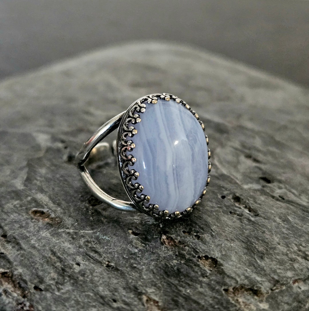 Blue Lacy Agate Ring, Agate Ring, Silver Agate Ring, Blue Gemstone Ring ...