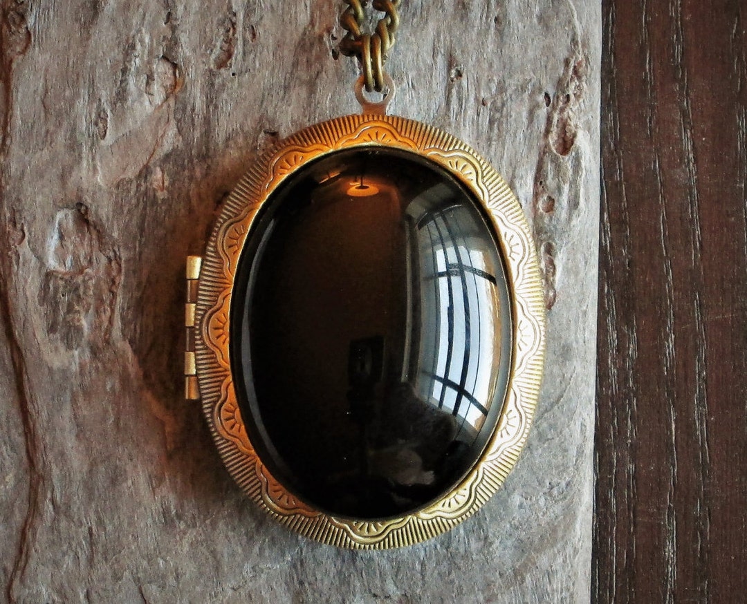 Onyx Locket Oval Gemstone Locket Large Locket Necklace - Etsy