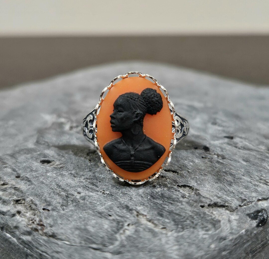 African Cameo Ring, Silver Cameo Ring, Black Cameo Ring, African ...