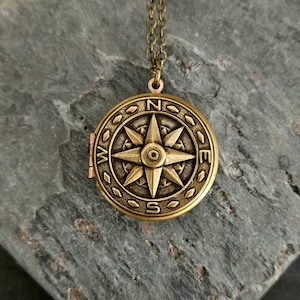 Compass Rose Locket Necklace, Nautical Locket, Antique Brass Round ...