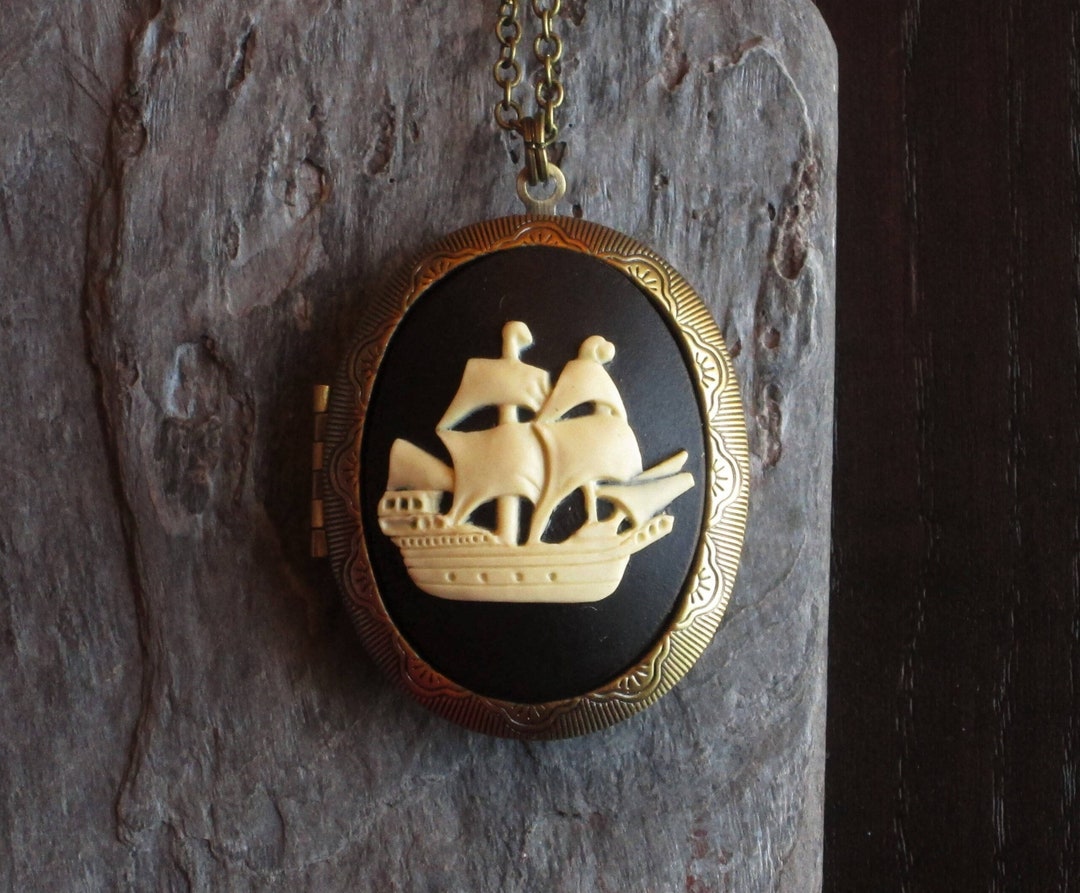 Pirate Cameo Locket Antique Brass Locket Nautical Locket - Etsy