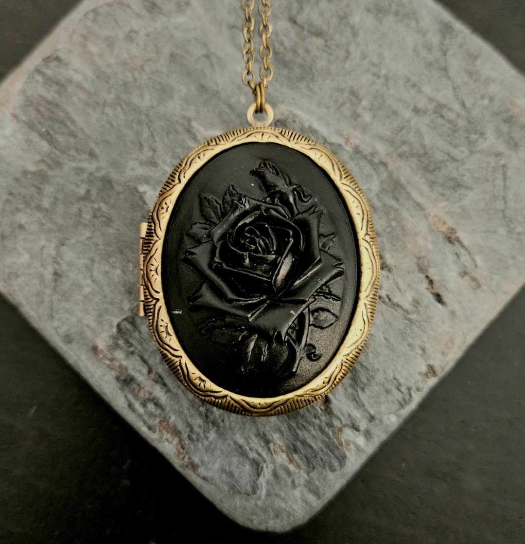 Mourning Cameo Locket, Black Rose, Gothic Necklace - Etsy