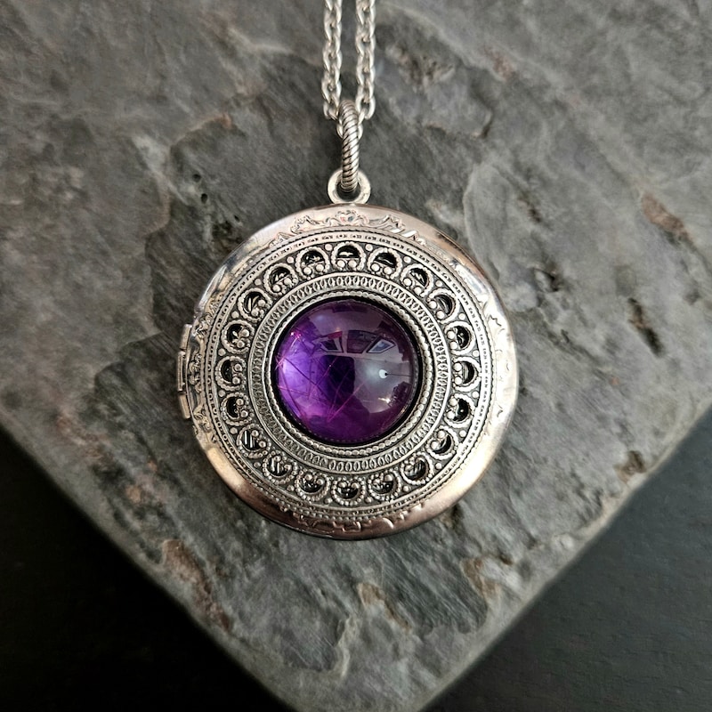 Amethyst Locket Gemstone - Etsy UK
