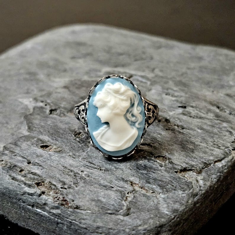 Blue Cameo Ring, Classic Cameo Ring, Jane Austen Ring, Cameo Jewelry ...