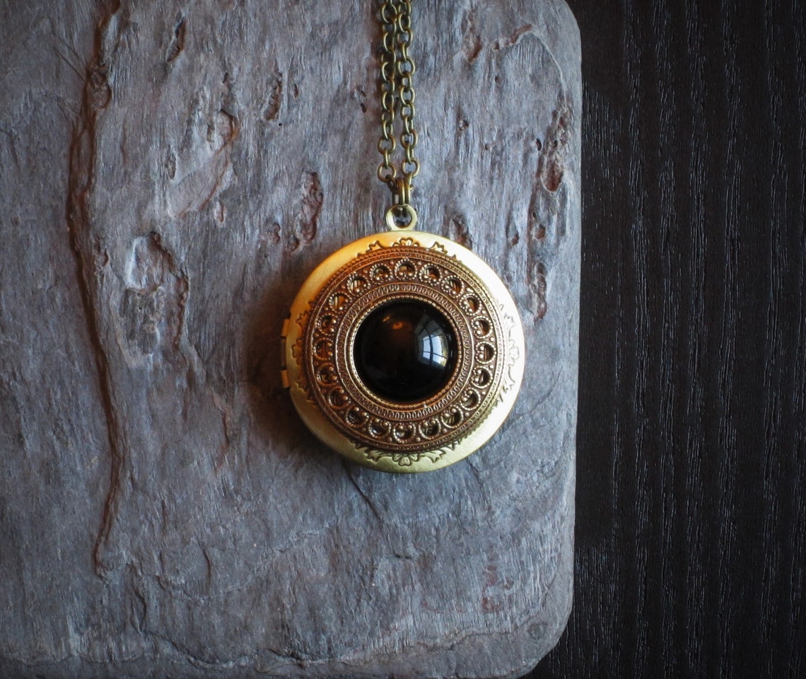 Onyx locket black gemstone locket onyx jewelry black | Etsy