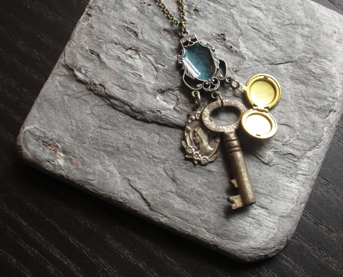 Vintage Key Locket Necklace Vintage Key Necklace Heart | Etsy