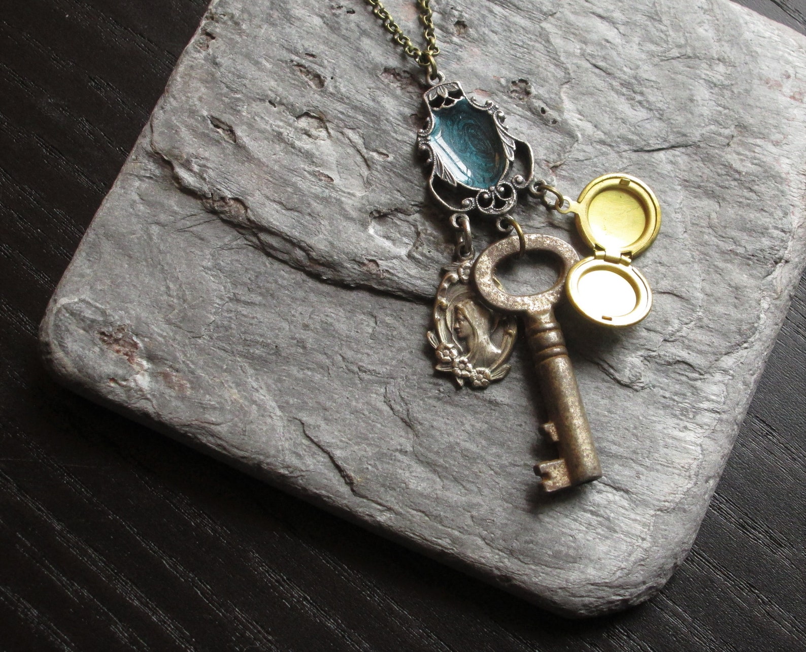 Vintage Key Locket Necklace Vintage Key Necklace Heart | Etsy