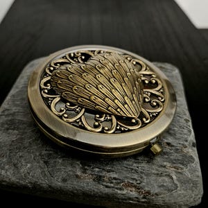 Art Deco Heart Compact Mirror, Antique Brass Compact, Heart Compact ...