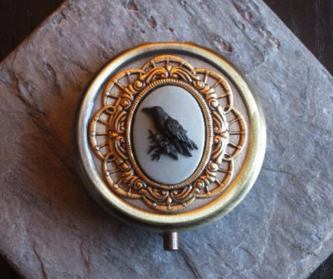 Raven Cameo Pill Box, Halloween Pill Box, Edgar Allan Poe Pill Box ...