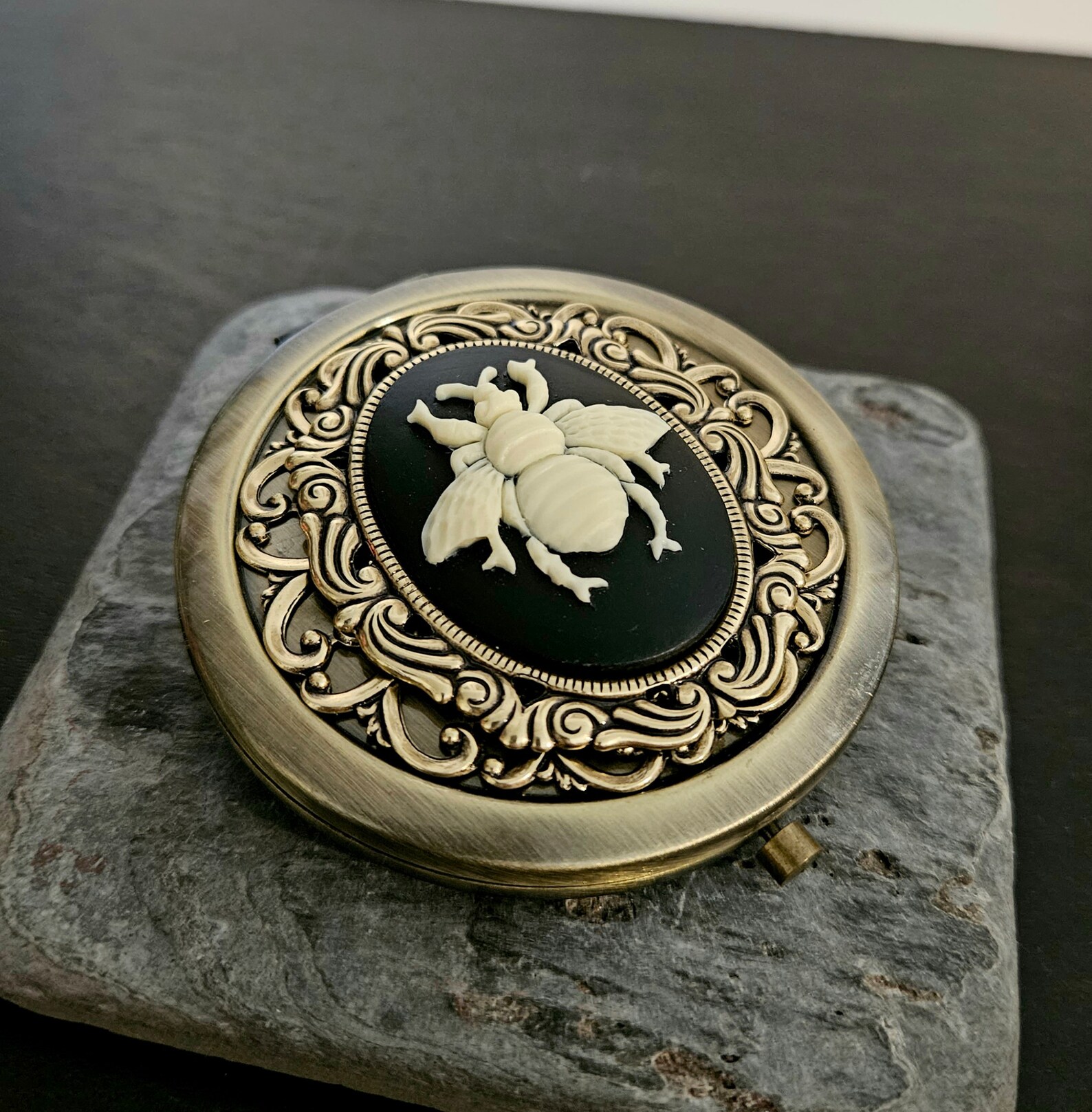 Bee Compact Mirror, Brass Bee Cameo Compact Mirror, Queen Bee Mirror ...