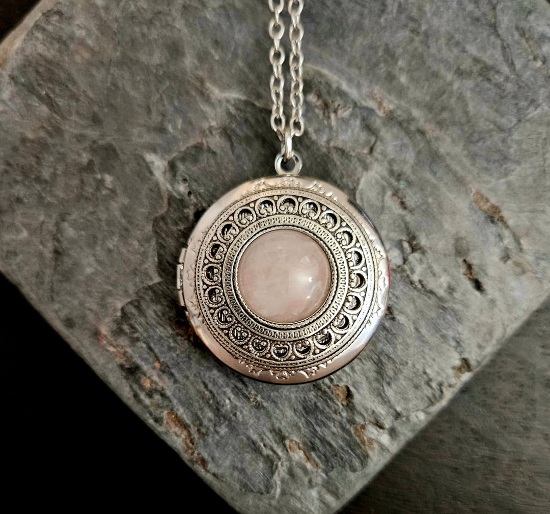 Pink Quartz Locket, Gemstone Locket, Rose Quartz Jewelry, Pink Locket ...