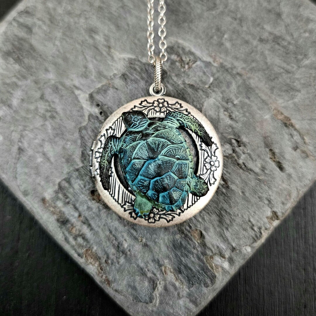 Turtle Locket, Turtle Necklace, Silver Animal Locket, Turtle Jewelry ...