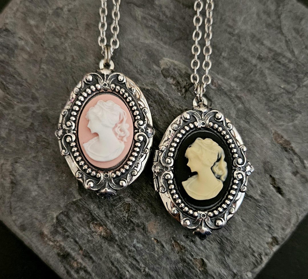 Small Cameo Locket, Black Cameo Locket, Pink Cameo Locket, Silver Cameo ...