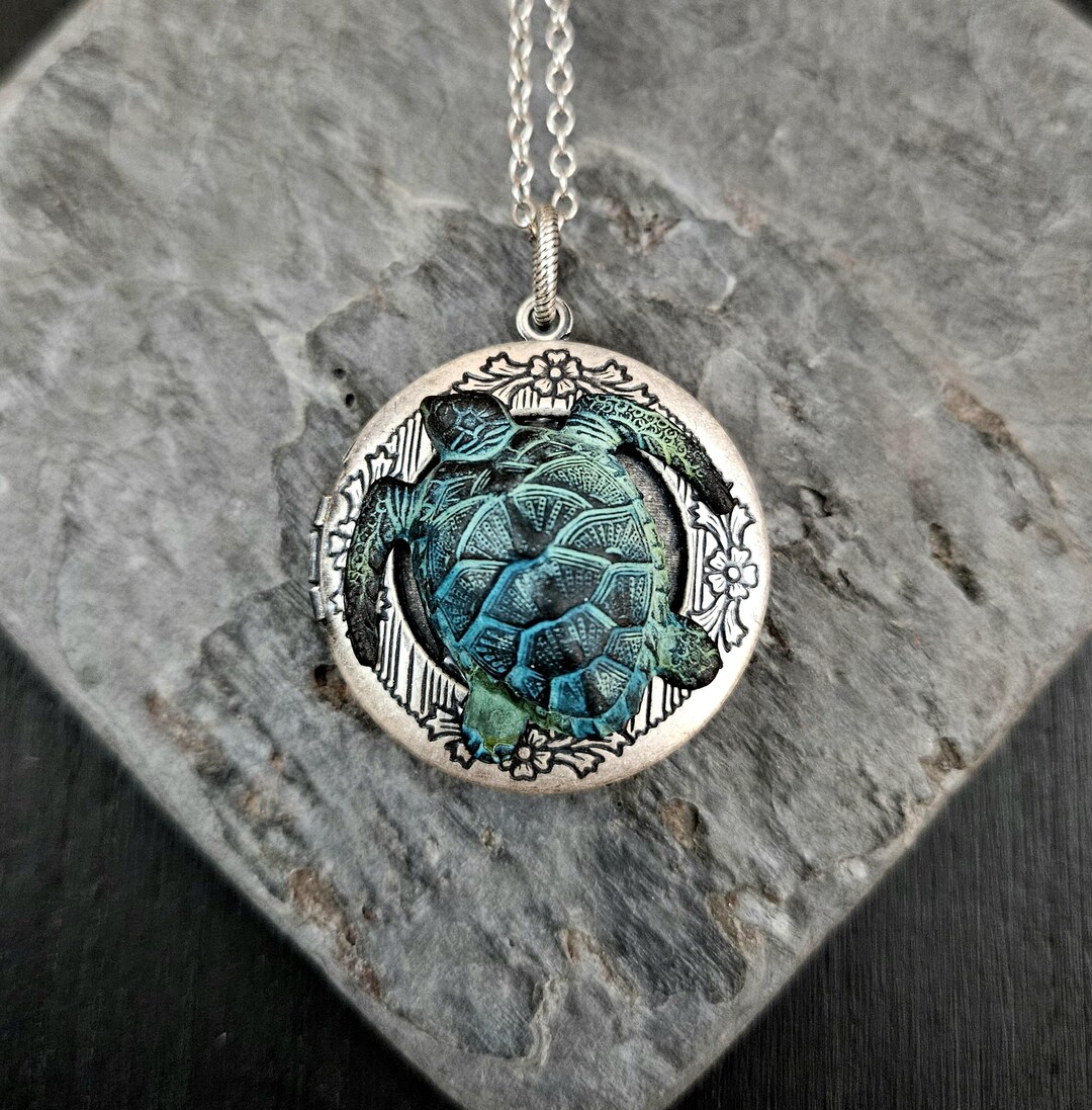 Turtle Locket, Turtle Necklace, Silver Animal Locket, Turtle Jewelry ...