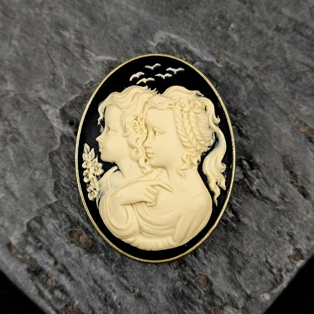 Sisters Cameo Brooch, Black Cameo Brooch, Twins Cameo Brooch, Daughter ...