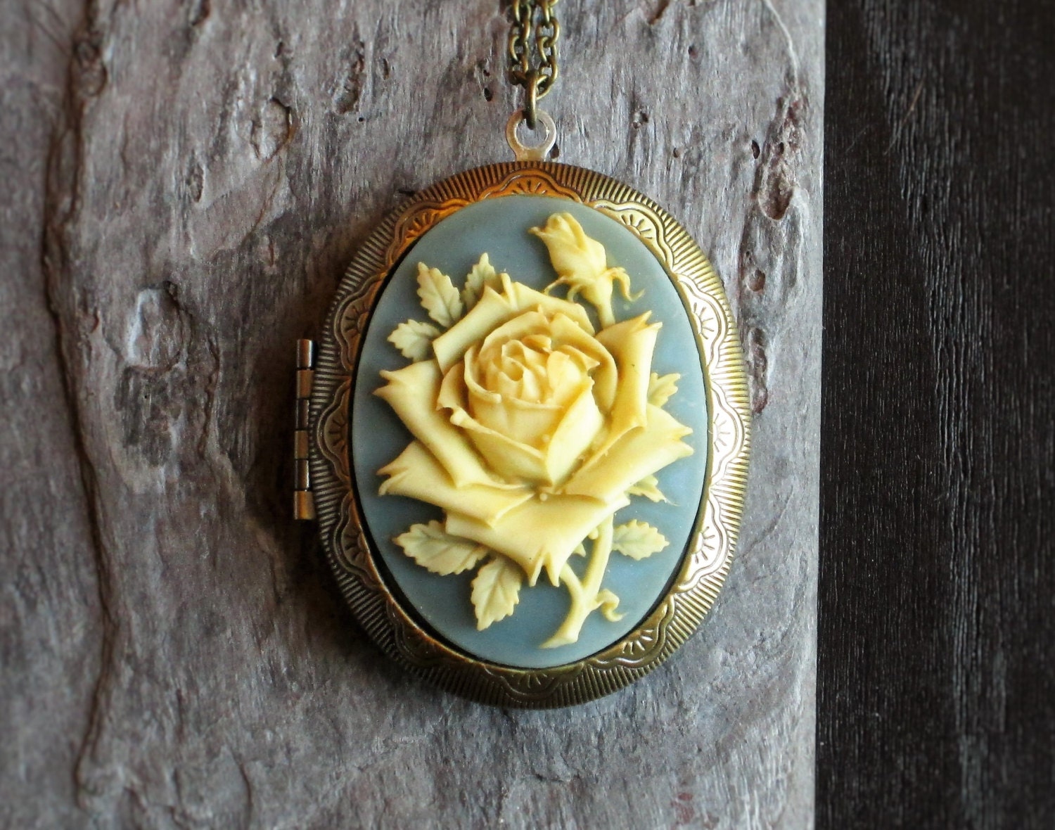 Rose cameo locket blue rose cameo necklace blue cameo large | Etsy