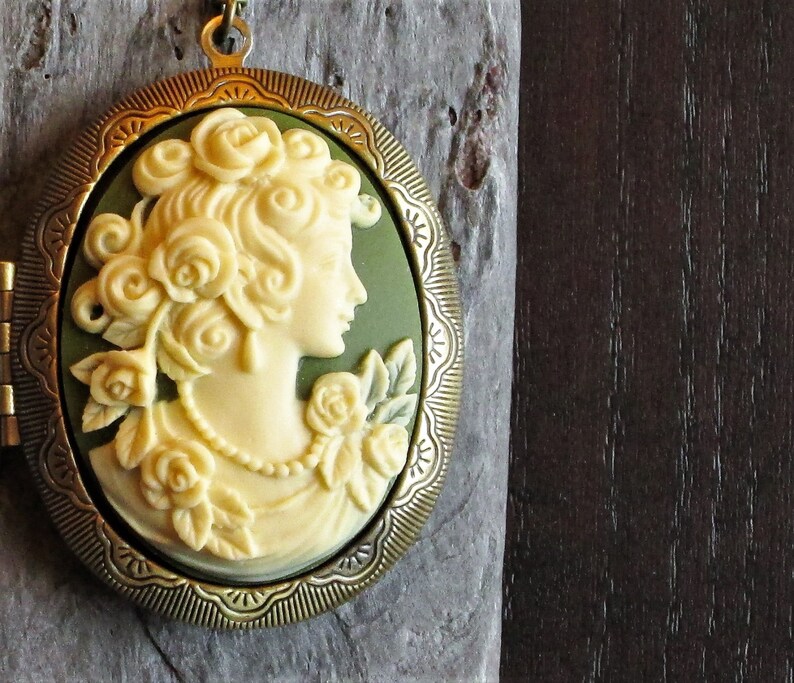 Green Cameo Locket Irish Cameo Locket Large Locket Long - Etsy
