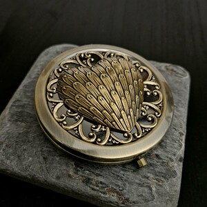 Art Deco Heart Compact Mirror, Antique Brass Compact, Heart Compact ...