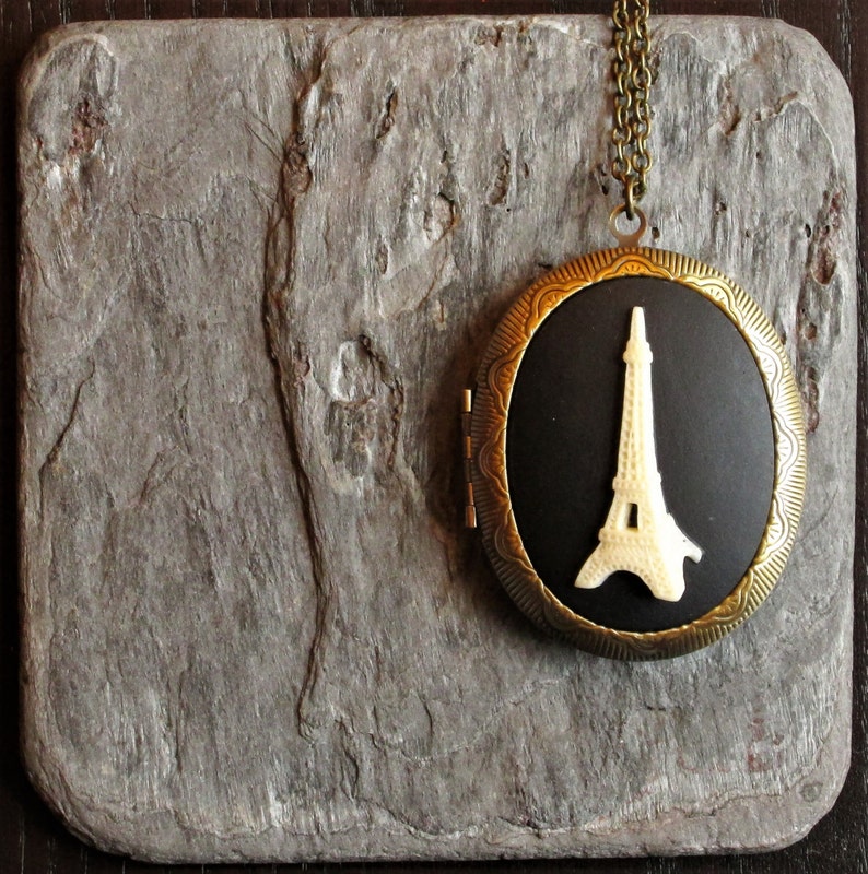 Eiffel Tower Cameo Locket Antique Brass Locket French - Etsy