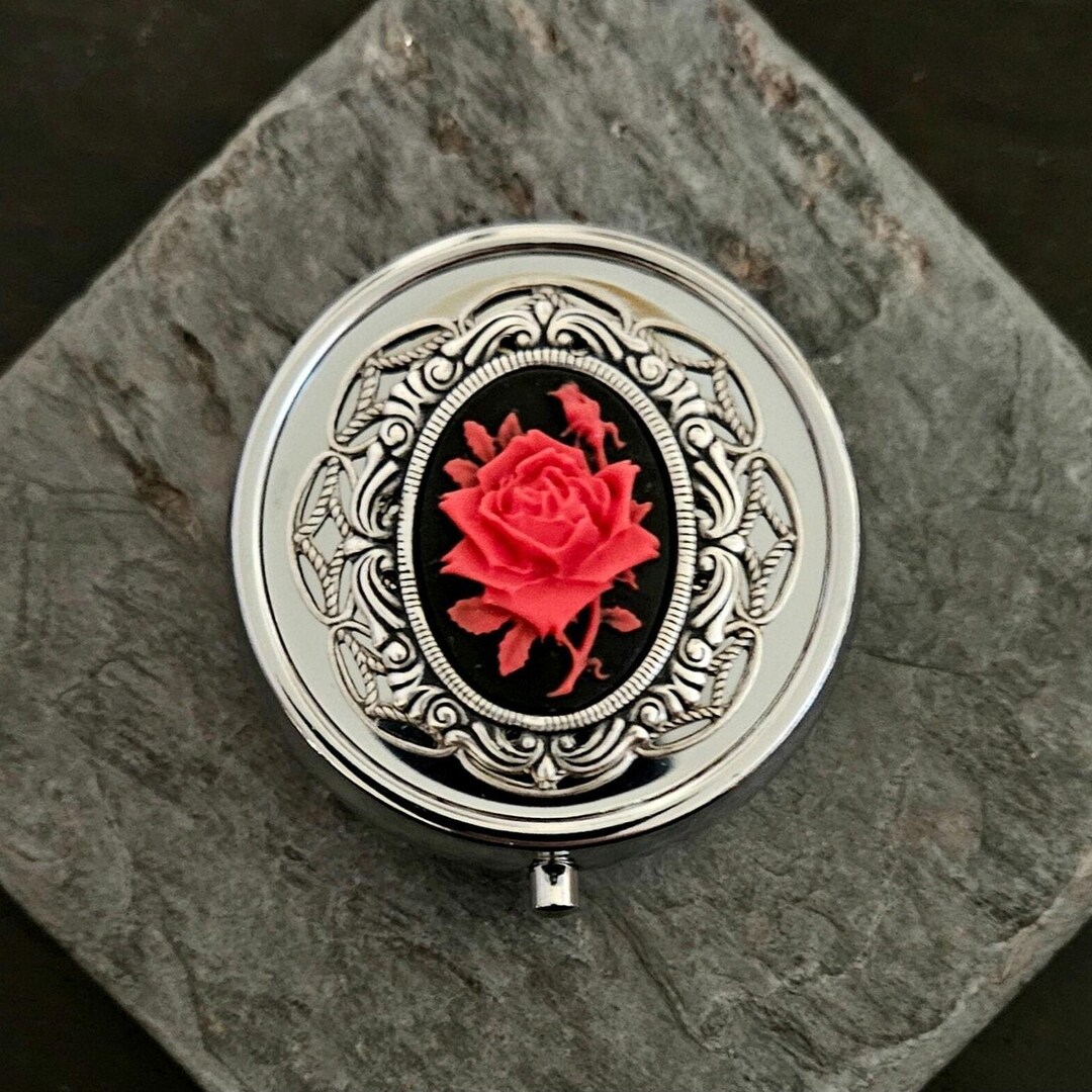 Red Rose Cameo Pill Box, Antiqued Silver, Bridesmaid Gift - Etsy