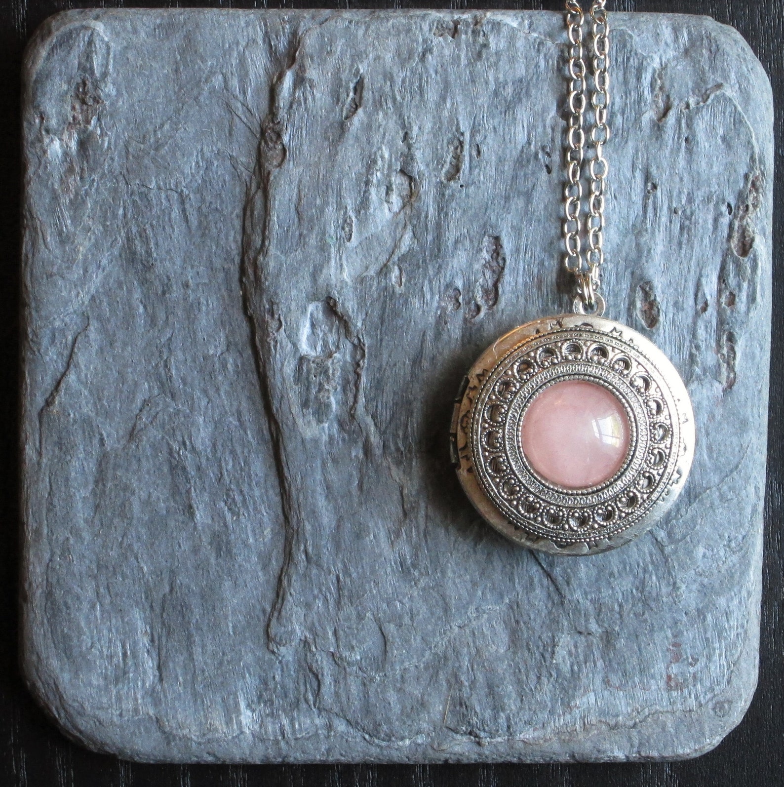 Pink Quartz Locket Gemstone Locket Rose Quartz Jewelry Pink | Etsy