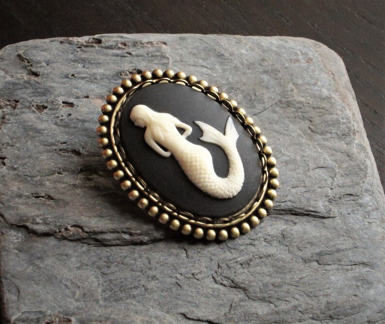 Mermaid Cameo Brooch Antique Brass Brooch Pin up Brooch - Etsy