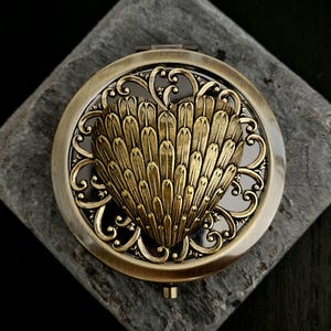 Art Deco Heart Compact Mirror, Antique Brass Compact, Heart Compact ...