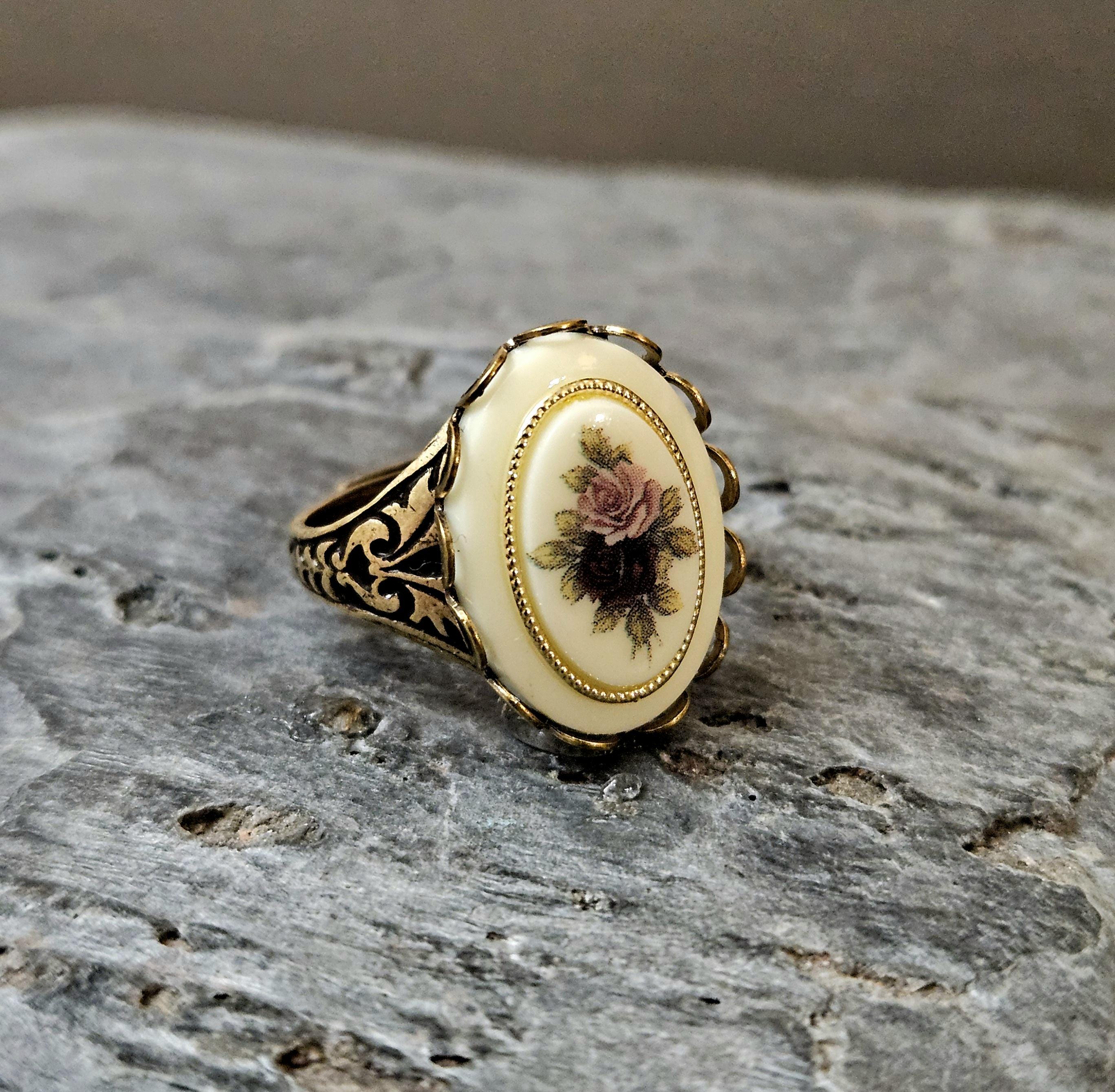 Cameo Ring Flower Cameo Ring Antique Brass Ring Jane Austen Jewelry Cameo Jewelry Holiday Gift Ideas Gift Ideas for Mom Etsy