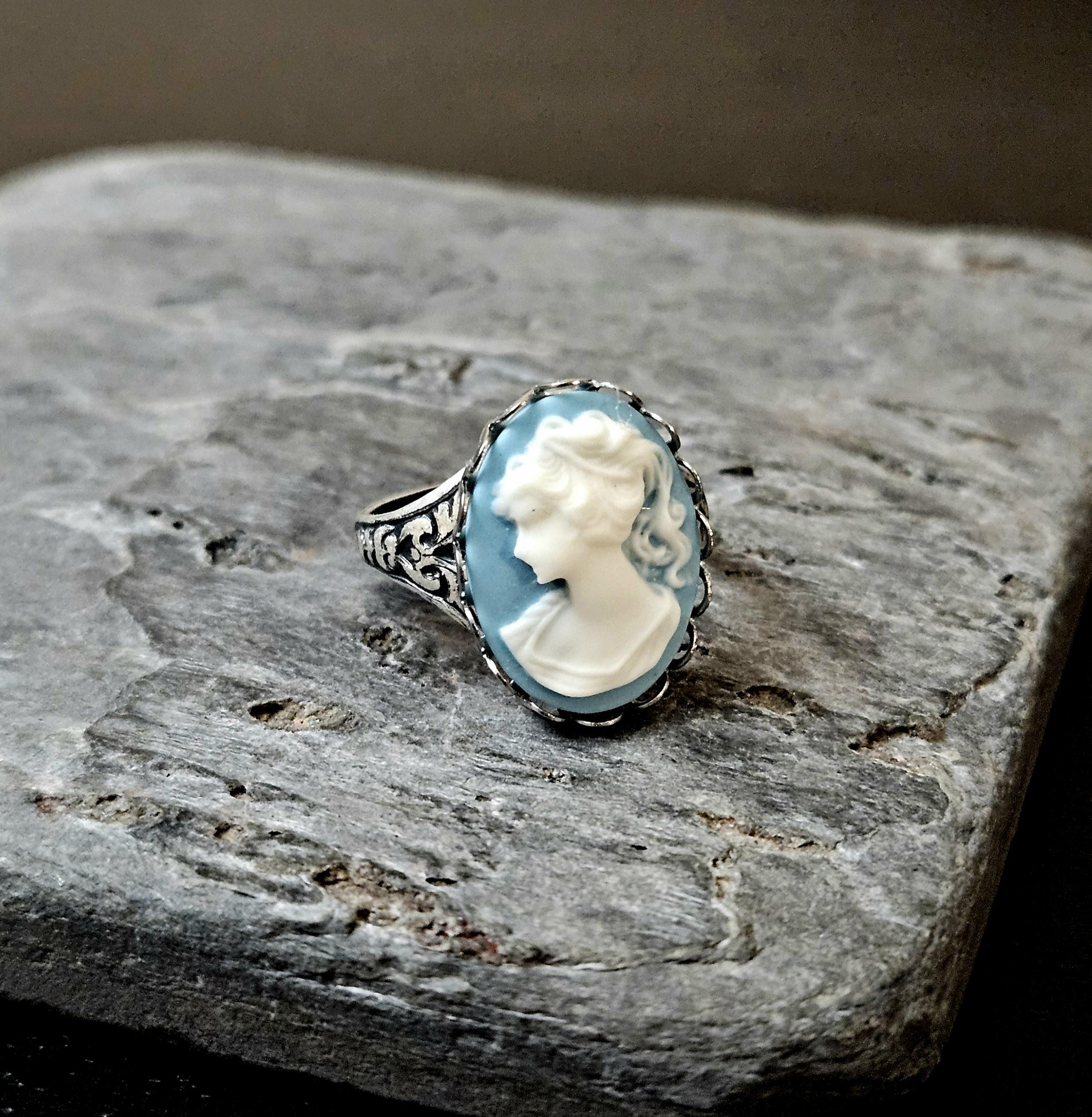 Blue Cameo Ring, Classic Cameo Ring, Jane Austen Ring, Cameo Jewelry ...