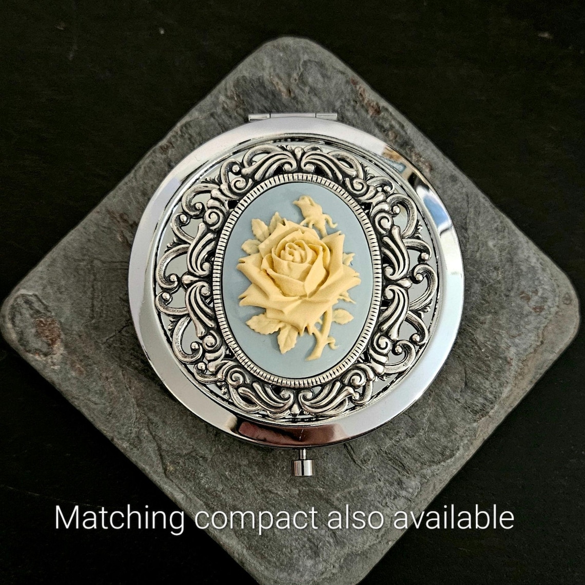 Rose Cameo Pill Box Container, Silver Pill Box, Blue Rose Silver Pill ...