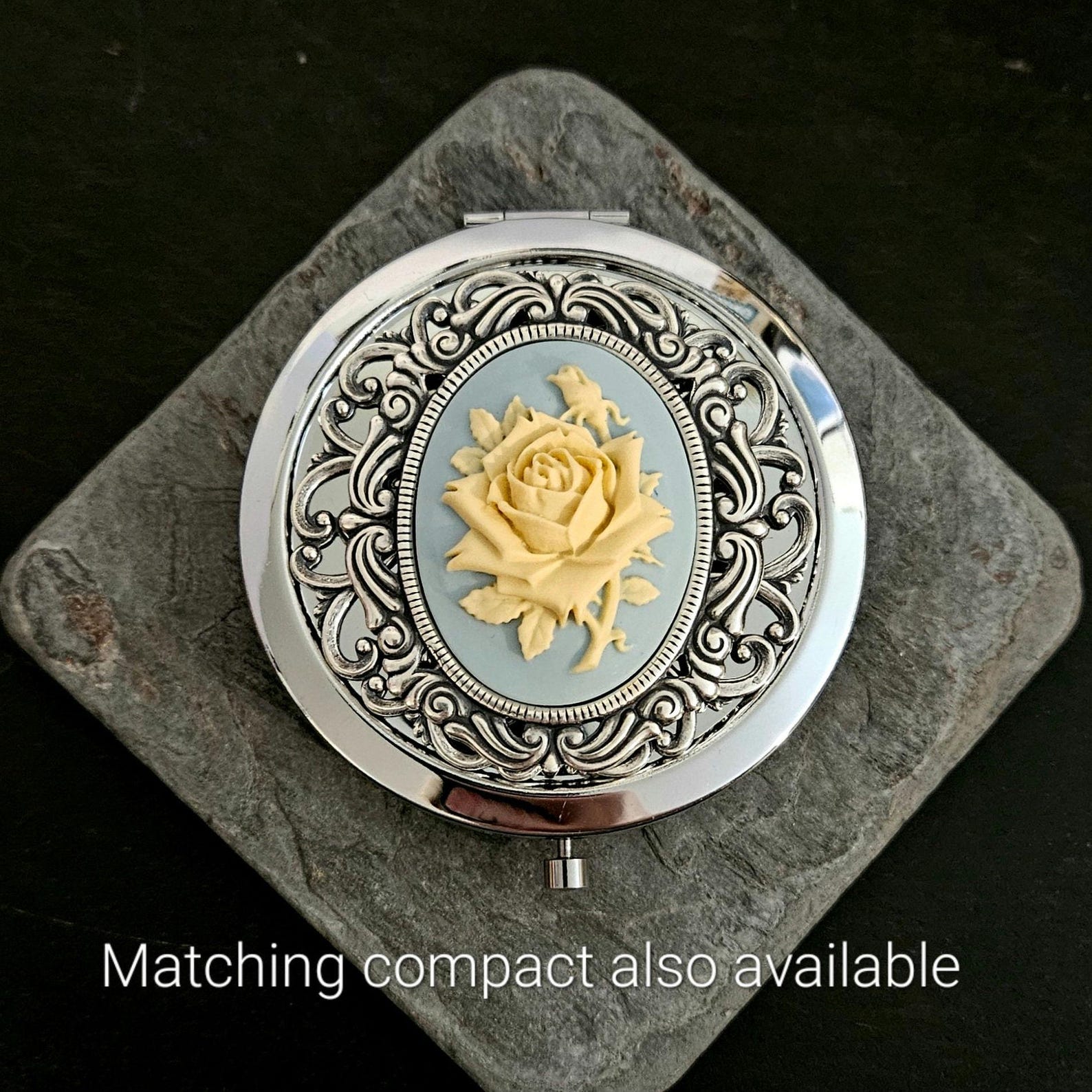 Rose Cameo Pill Box Container, Silver Pill Box, Blue Rose Silver Pill ...