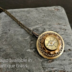 Working Compass Locket Necklace, Antique Silver Round Locket, Holiday ...