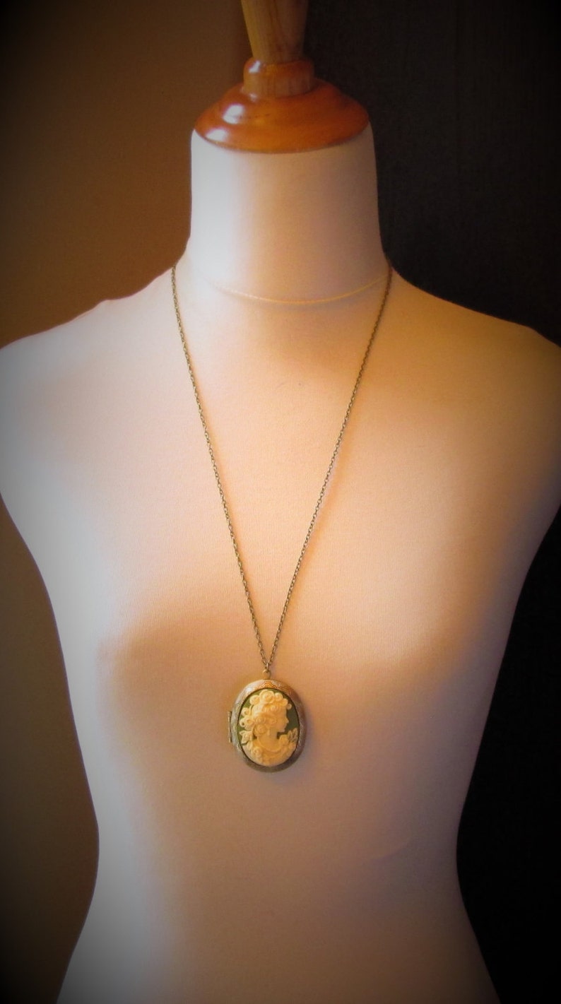Green Cameo Locket Irish Cameo Locket Large Locket Long - Etsy