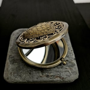 Art Deco Heart Compact Mirror, Antique Brass Compact, Heart Compact ...
