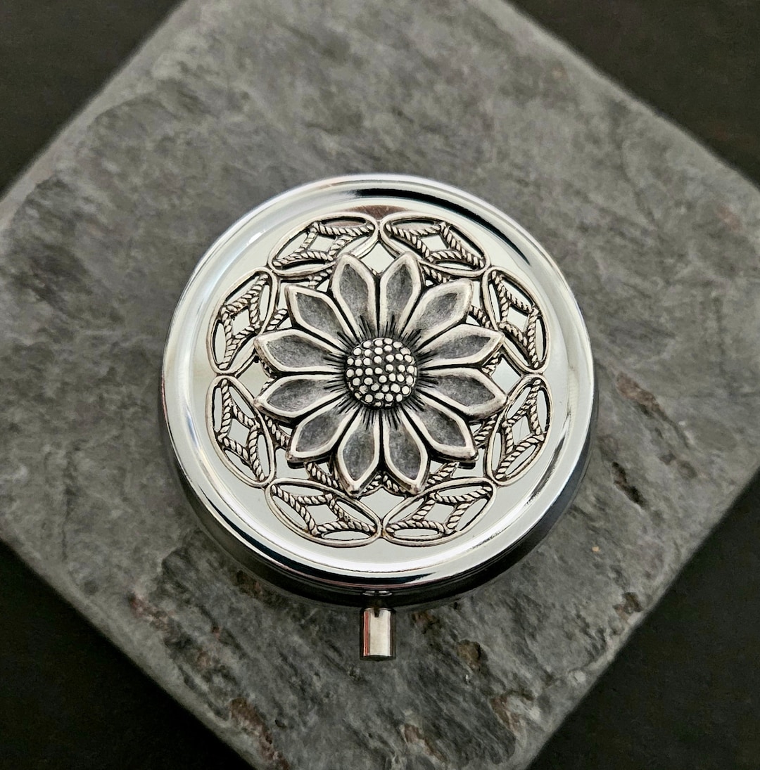 Sunflower Pill Box, Silver Flower Pill Box, Flower Pill Box, Stocking ...