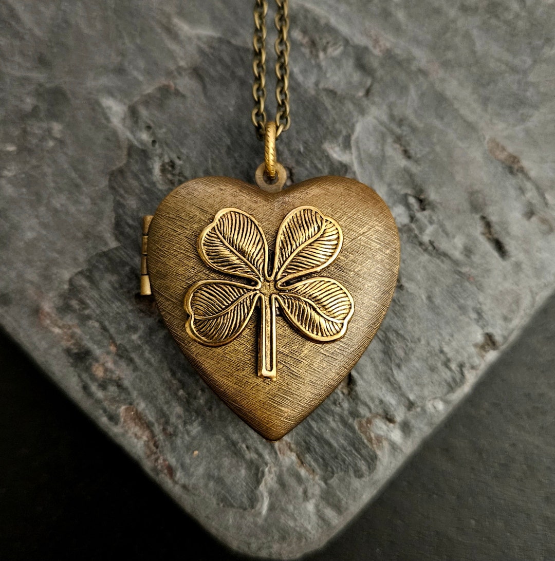 Clover Heart Locket, Shamrock Locket, Irish Locket, Long Locket ...
