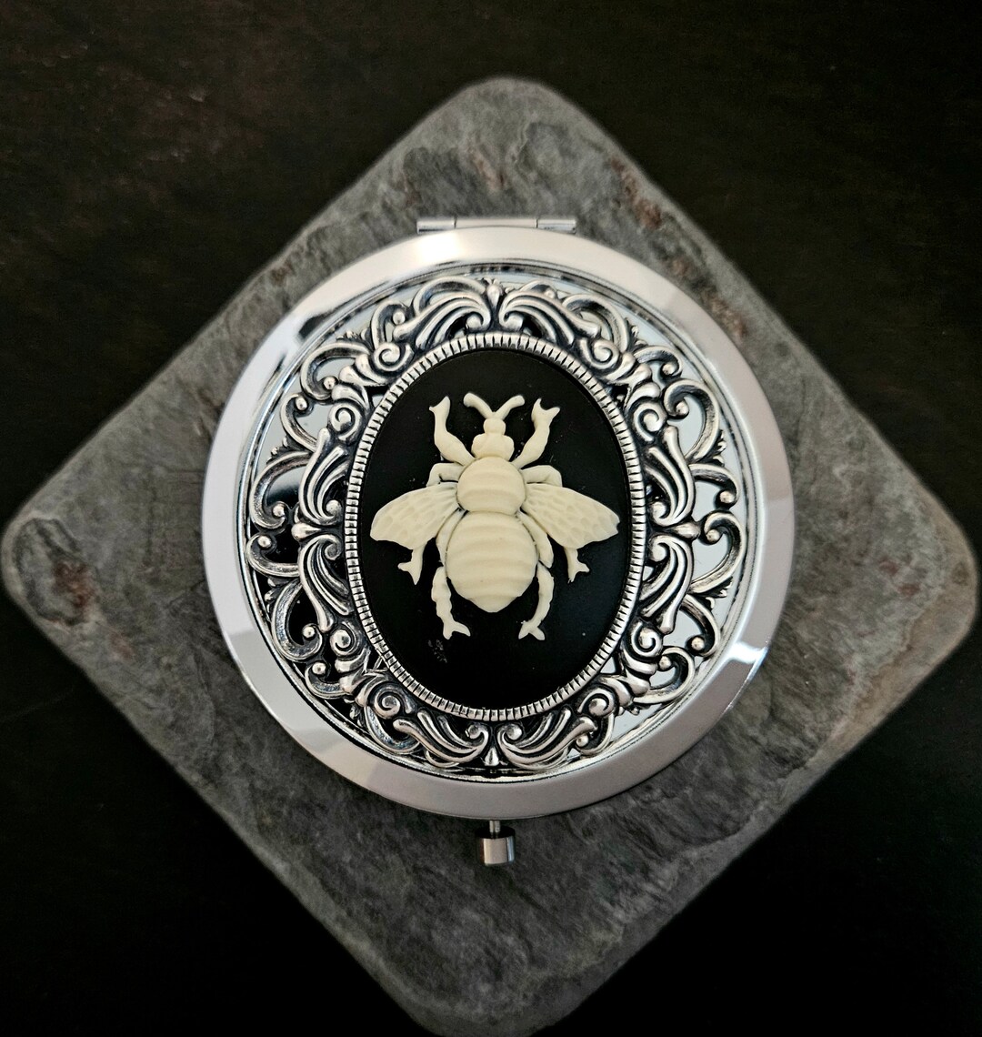 Bee Compact Mirror, Victorian Silver Compact, Detailed Mirror, Cameo ...