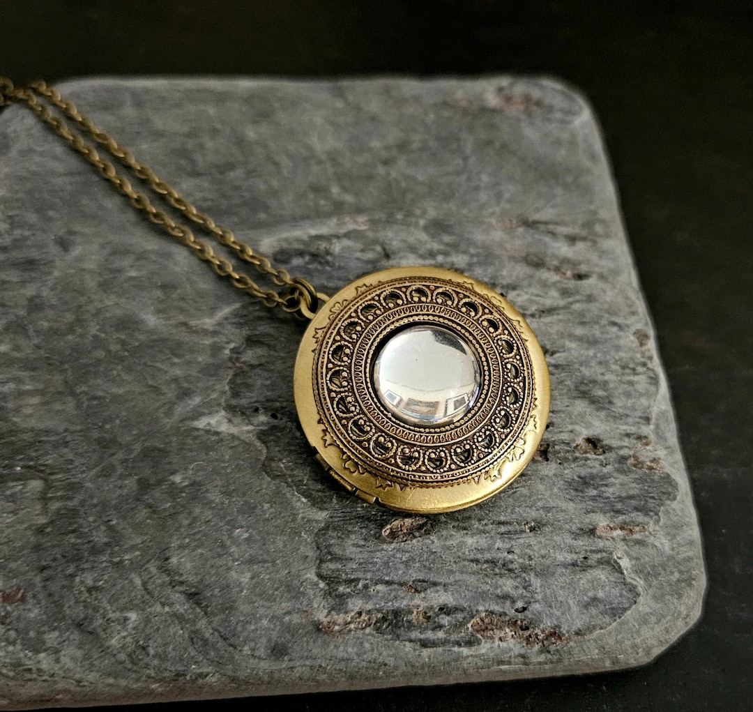 Antique Brass Locket, Filigree Locket, Vintage Glass Locket, Locket ...
