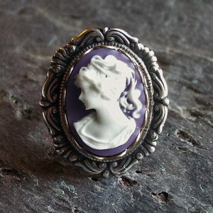 Purple Cameo Ring Antique Silver Ring Lavender Cameo Ring | Etsy