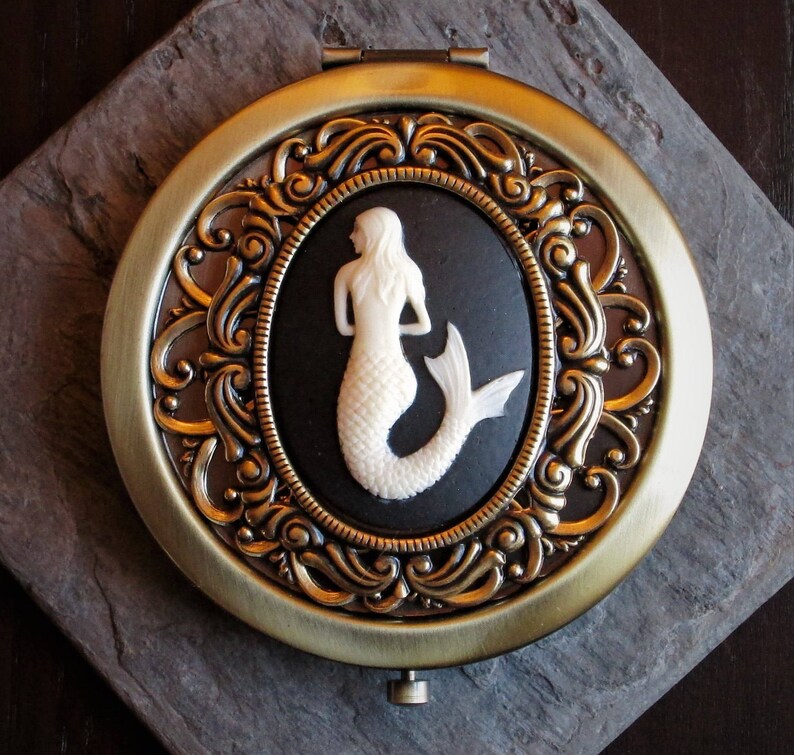 Mermaid Pill Box Antique Brass Cameo Pill Box Nautical Pill - Etsy