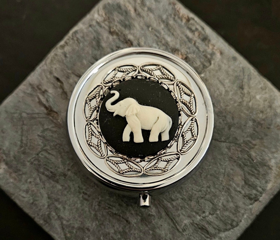 Elephant Cameo Pill Box Container, Silver Pill Box, Animal Pill Box ...