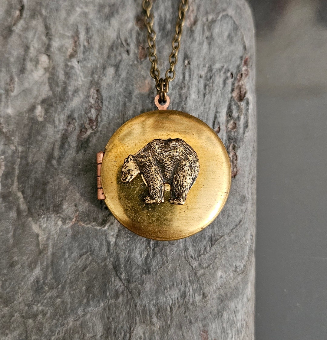 Bear Locket Necklace, Vintage Brass Locket, Animal Locket, Bear ...