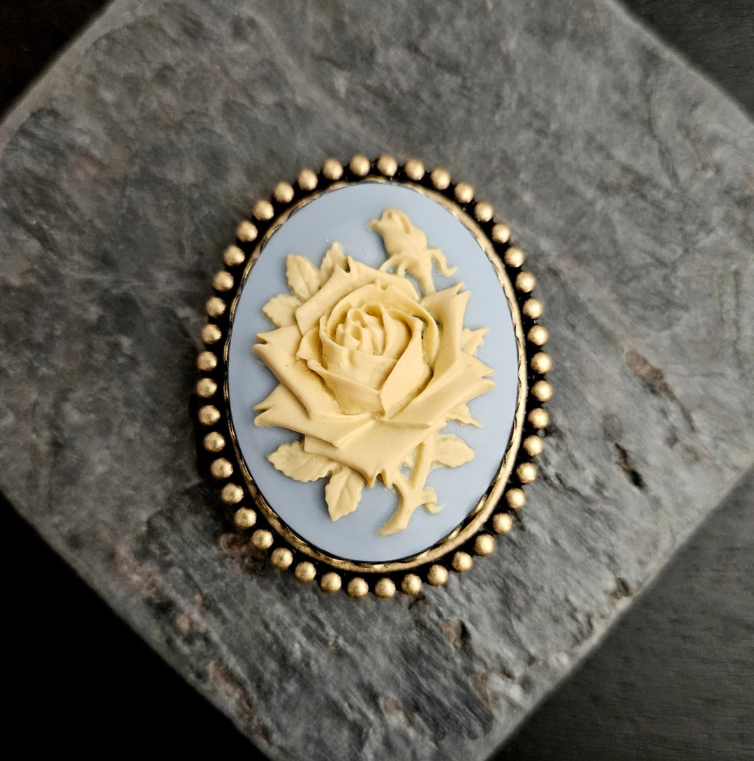 Rose Cameo Brooch, Blue Rose Brooch, Flower Cameo Brooch, Mothers Day ...