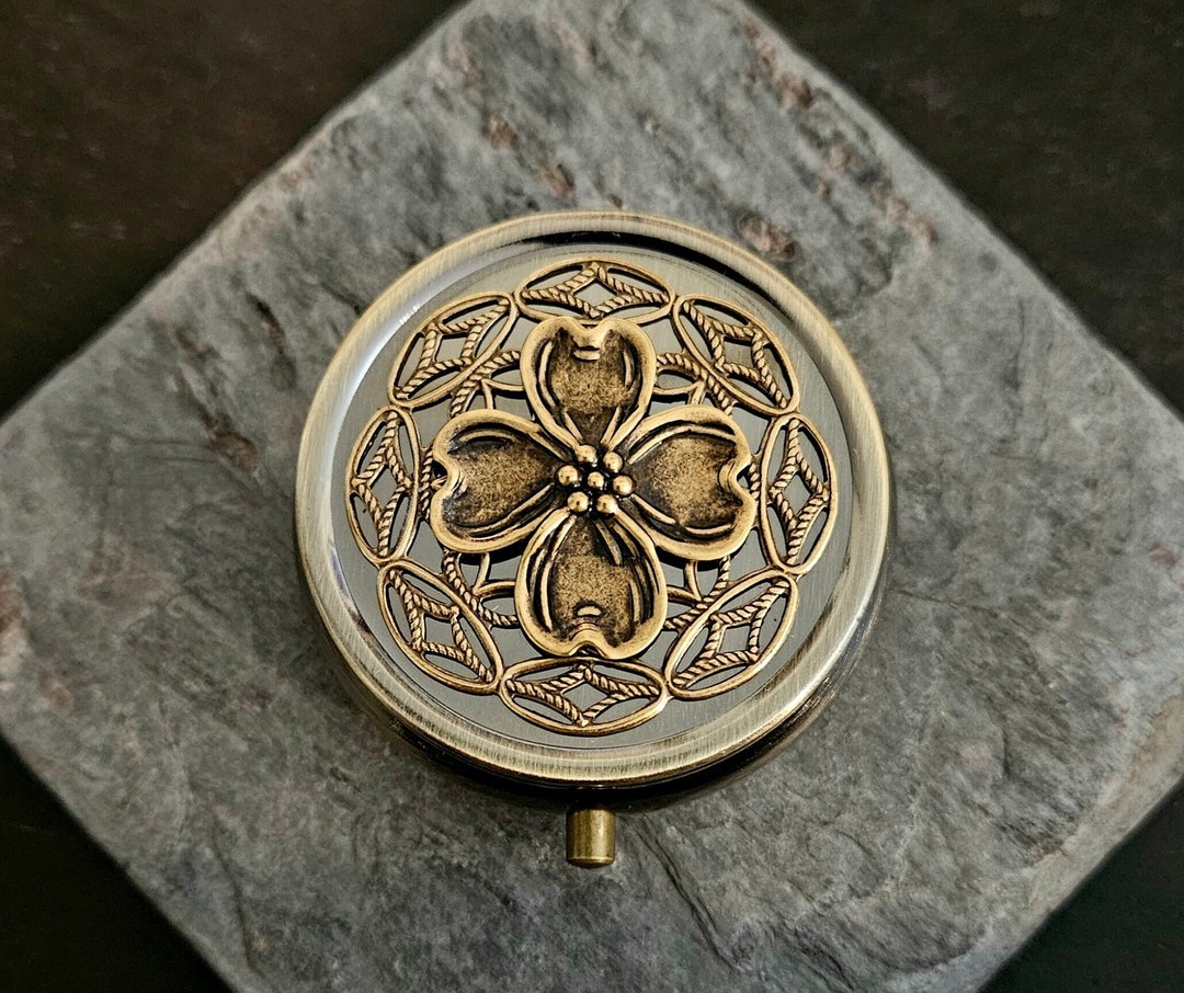 Dogwood Pill Box Container, Bronze Pill Box, Flower Pill Box ...
