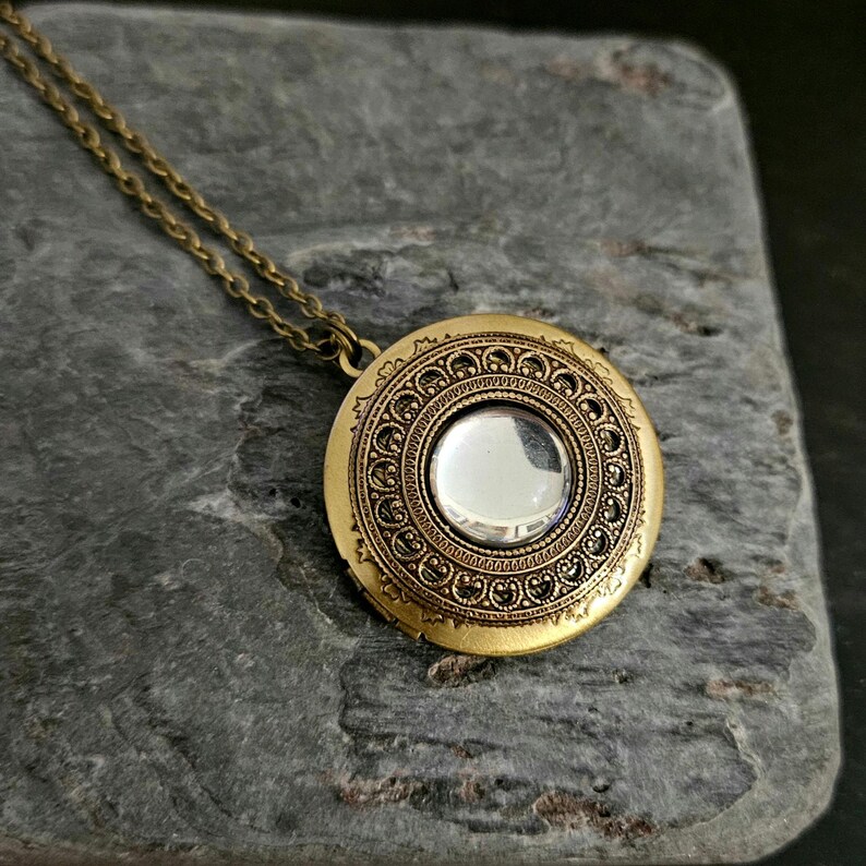 Antique Brass Locket, Filigree Locket, Vintage Glass Locket, Locket ...