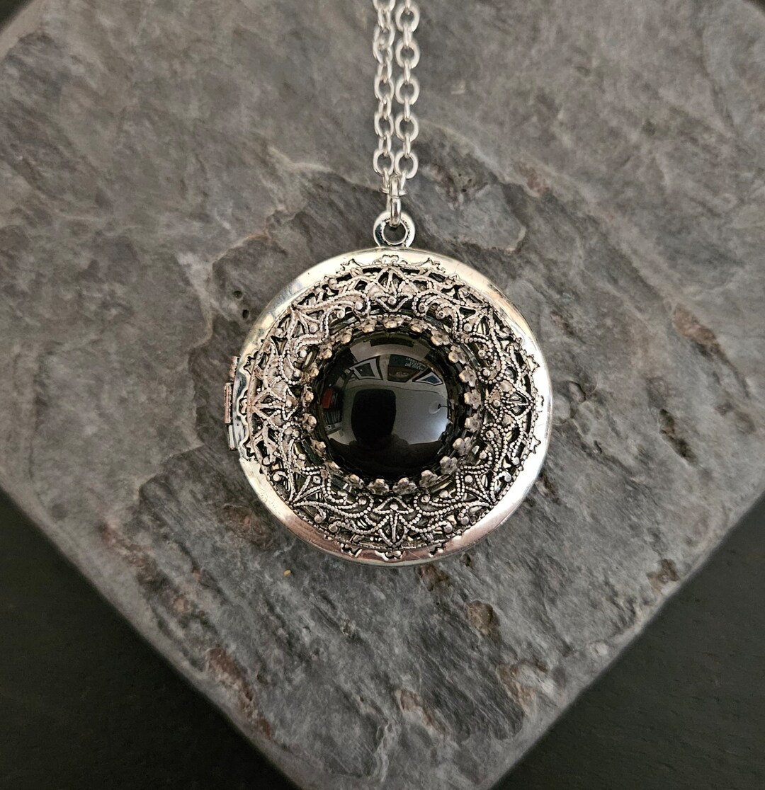 Onyx Locket, Black Gemstone Locket, Onyx Jewelry, Black Locket, Silver ...