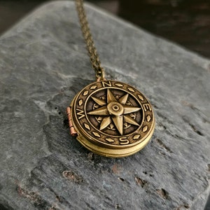 Compass Rose Locket Necklace, Nautical Locket, Antique Brass Round ...