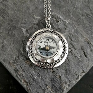 Working Compass Locket Necklace, Antique Silver Round Locket, Holiday ...