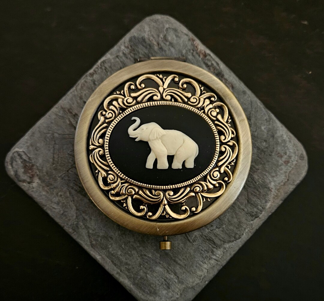 Elephant Cameo Compact Mirror, Heirloom Mirror, Bronze Compact Mirror ...